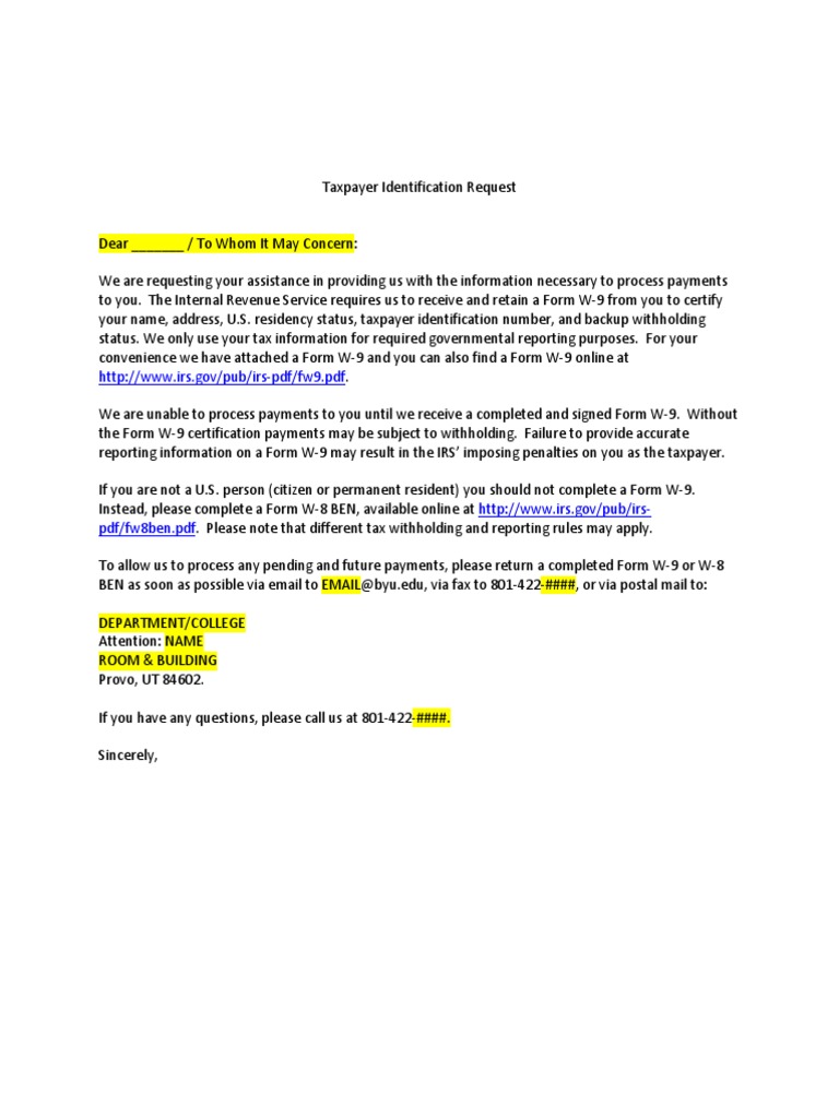 Taxpayer Identification Request Form W-9 | PDF | Finance & Money Management