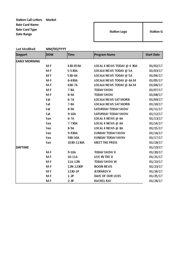 TV Rate Card Overview | PDF | Today (U.S. Tv Program) | Broadcasting