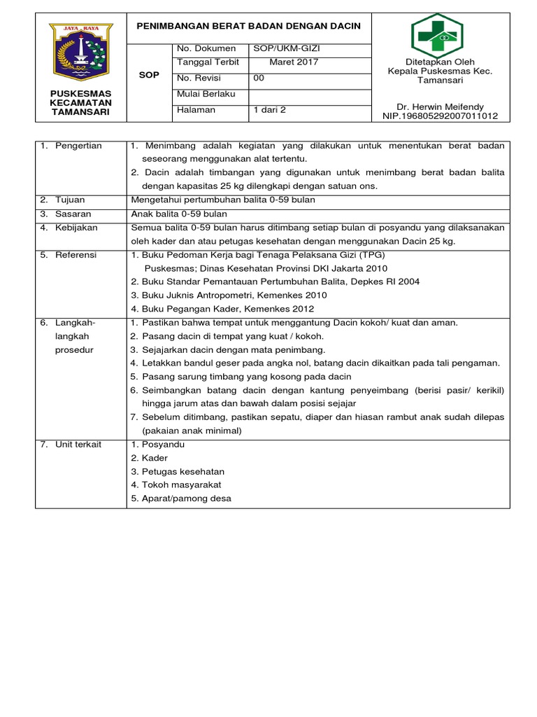 Sop Penimbangan BB DG Dacin | PDF