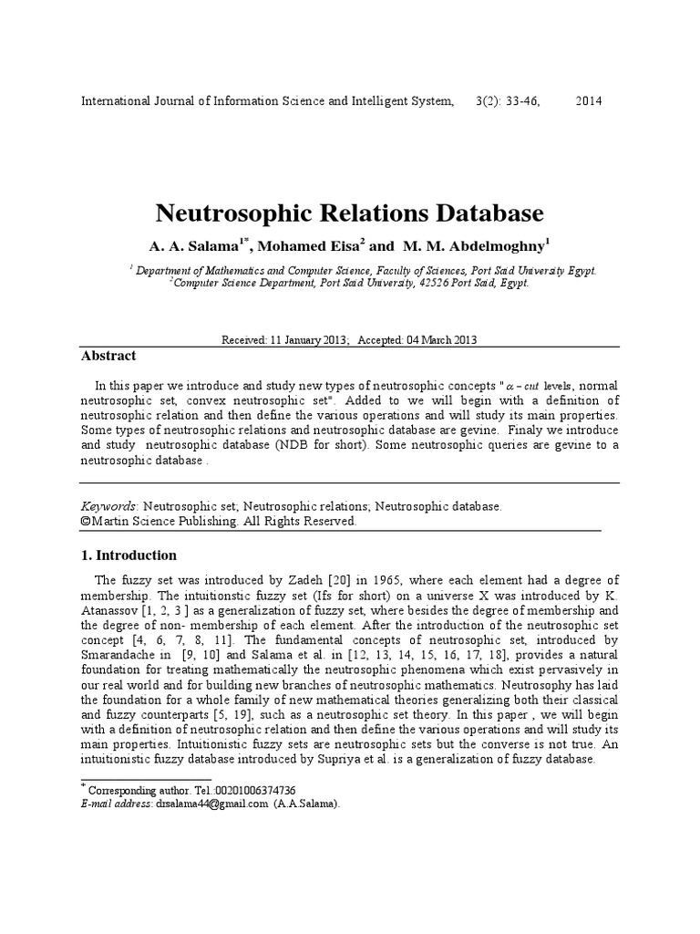 Neutrosophic Relations Database | PDF | Fuzzy Logic | Formalism (Deductive)