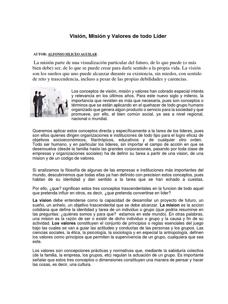 La Visión, Misión y Valores Del Líder | PDF | Liderazgo | Sociedad