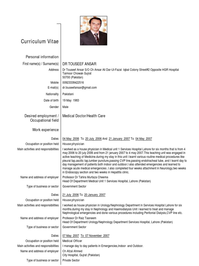 Dr. Touseef Ansar's Medical CV | PDF | Medicine | Physician