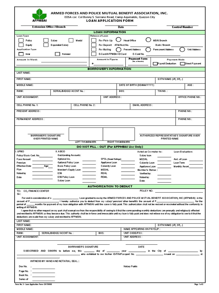 AFPMBAI-Loan Application Form 2 | PDF | Loans | Promissory Note