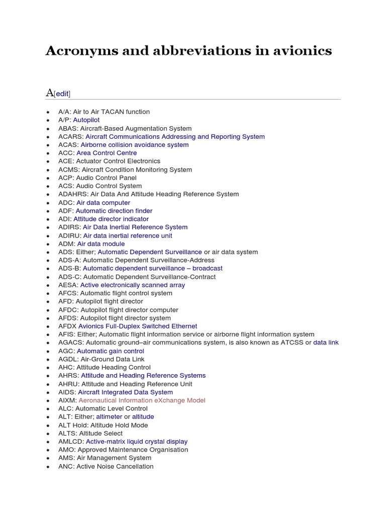 Avionics Acronyms and Abbreviations Guide | PDF | Air Traffic Control ...