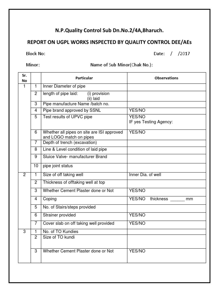 UGPL Works Quality Control Report | PDF | Pipe (Fluid Conveyance ...