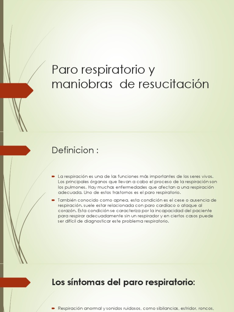 Paro Respiratorio y Maniobras de Resucitacion | PDF | Reanimación ...