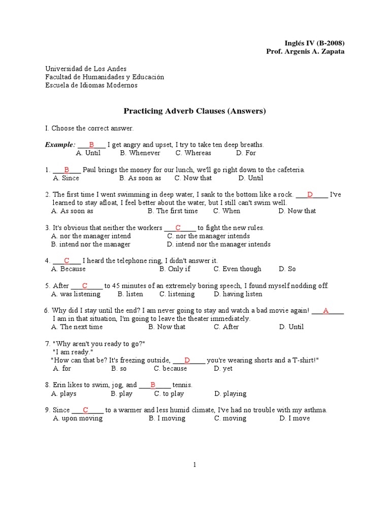 Adverb Clause Practice Exercises | PDF | Adverb | Coffee