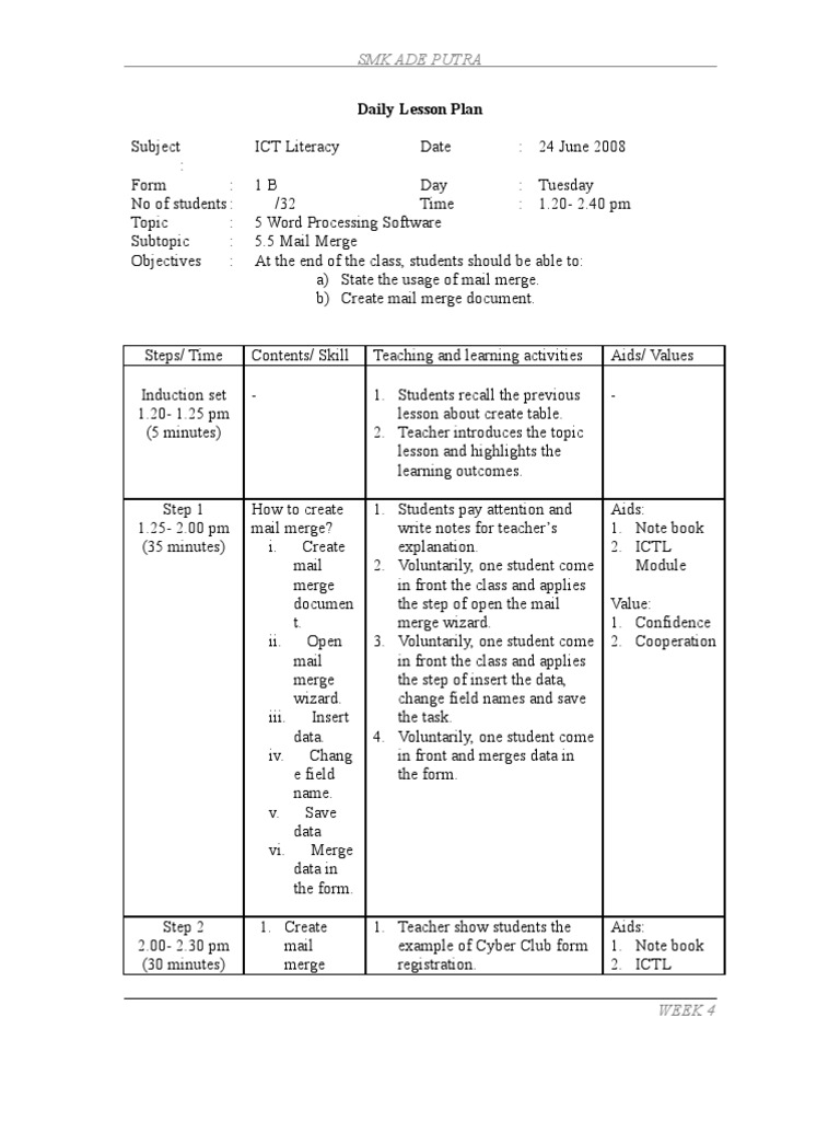 ICTL Microsoft Word | PDF | Lesson Plan | Teachers