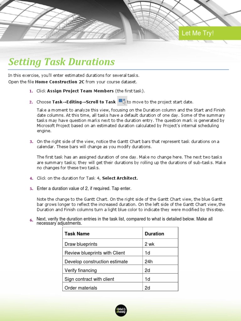2 03 Setting Task Durations Pdf Computing Computing And Information Technology