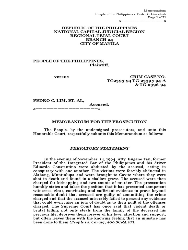 Prefatory Statement: Memorandum People of The Philippines v. Pedro C ...