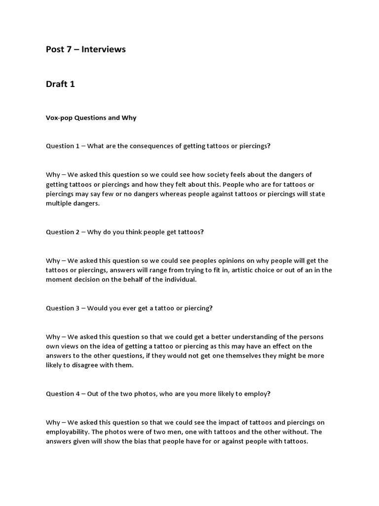 Post 7 - Interviews: Vox-Pop Questions and Why | PDF | Question ...