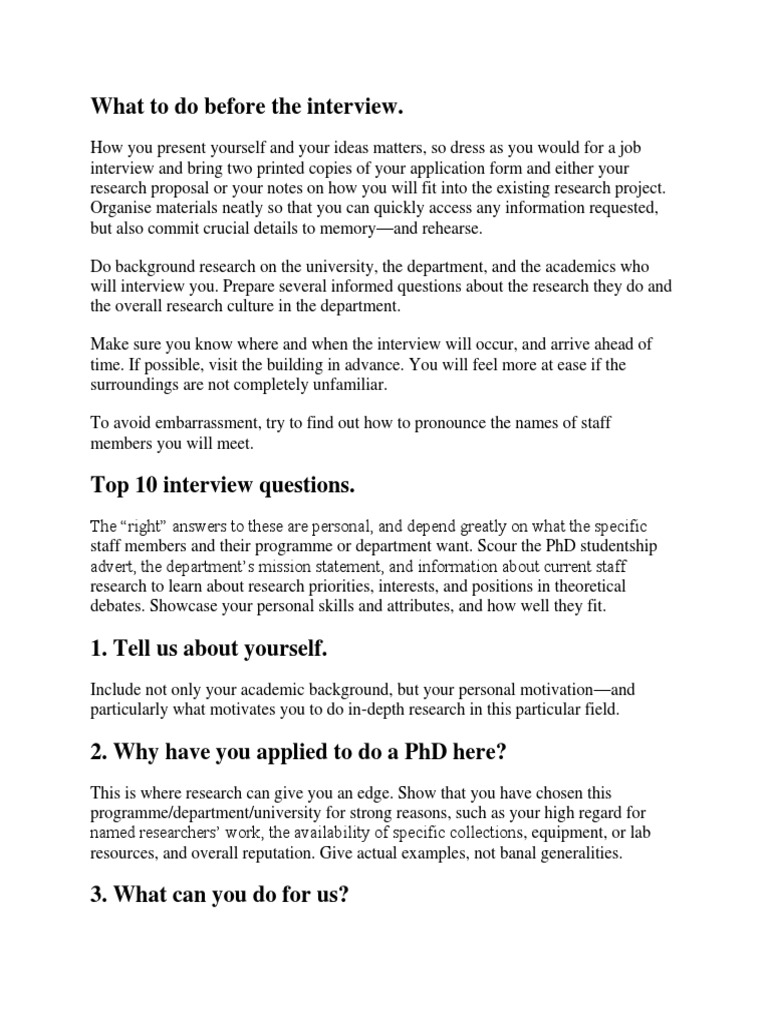 What To Do Before The Interview | PDF | Doctor Of Philosophy | Thesis