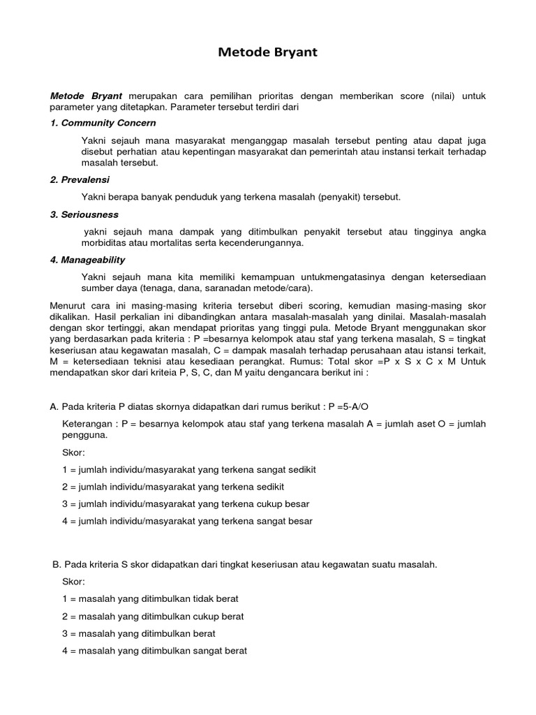 9.2.1.1 Metode-Bryant Pengukuran Skor Area Prioritas | PDF