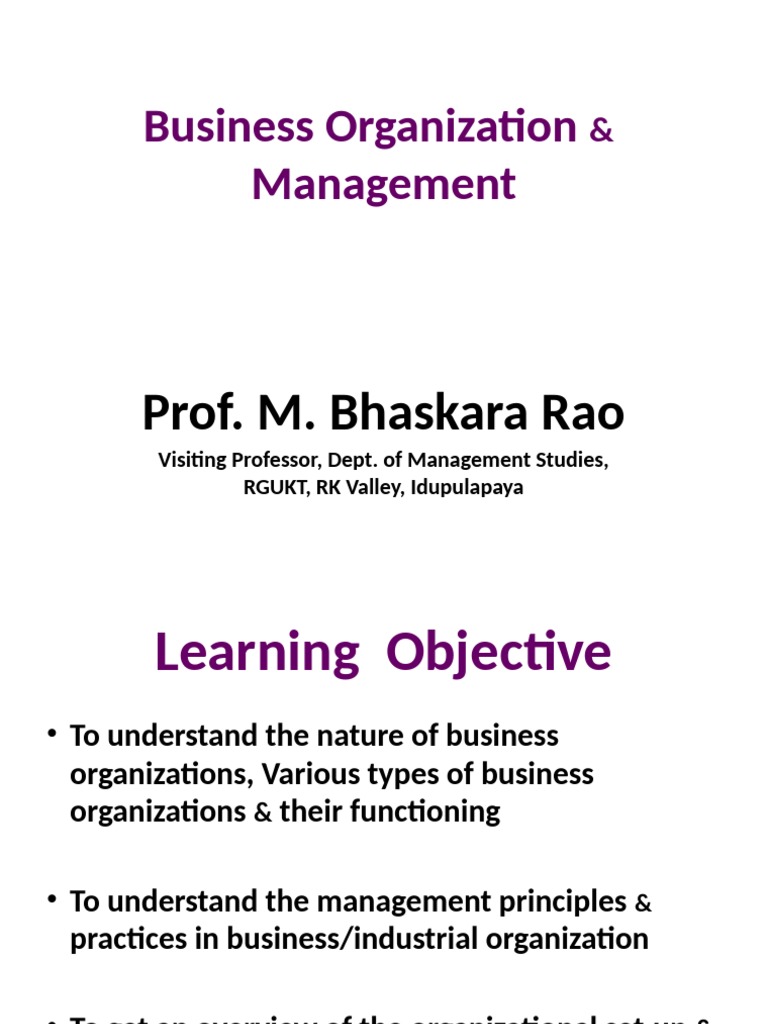 Business Organization Management: Prof. M. Bhaskara Rao | PDF ...