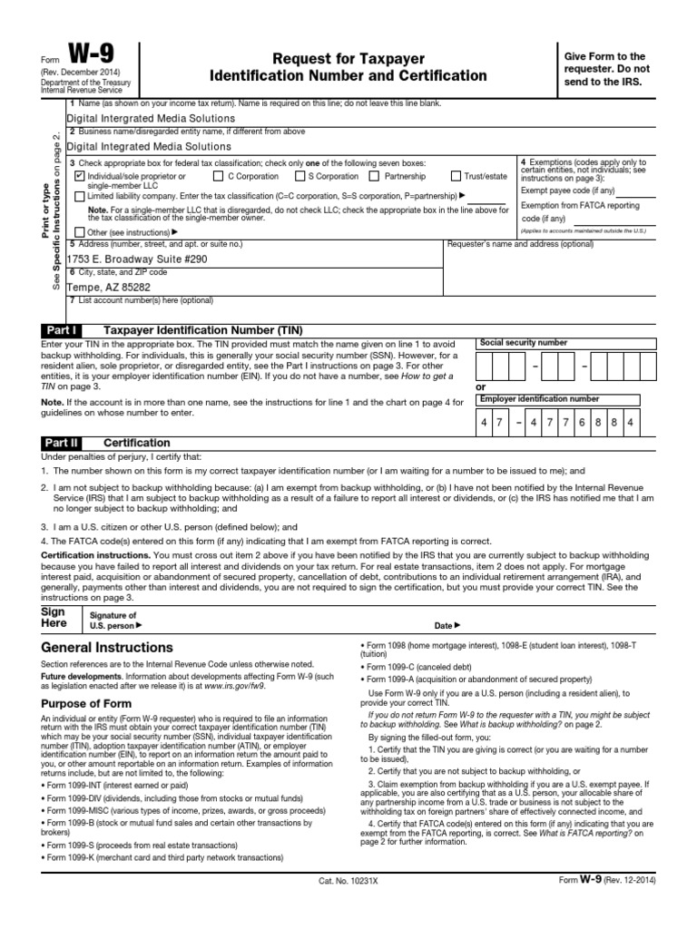 Form W-9 (Rev | PDF | Withholding Tax | Limited Liability Company