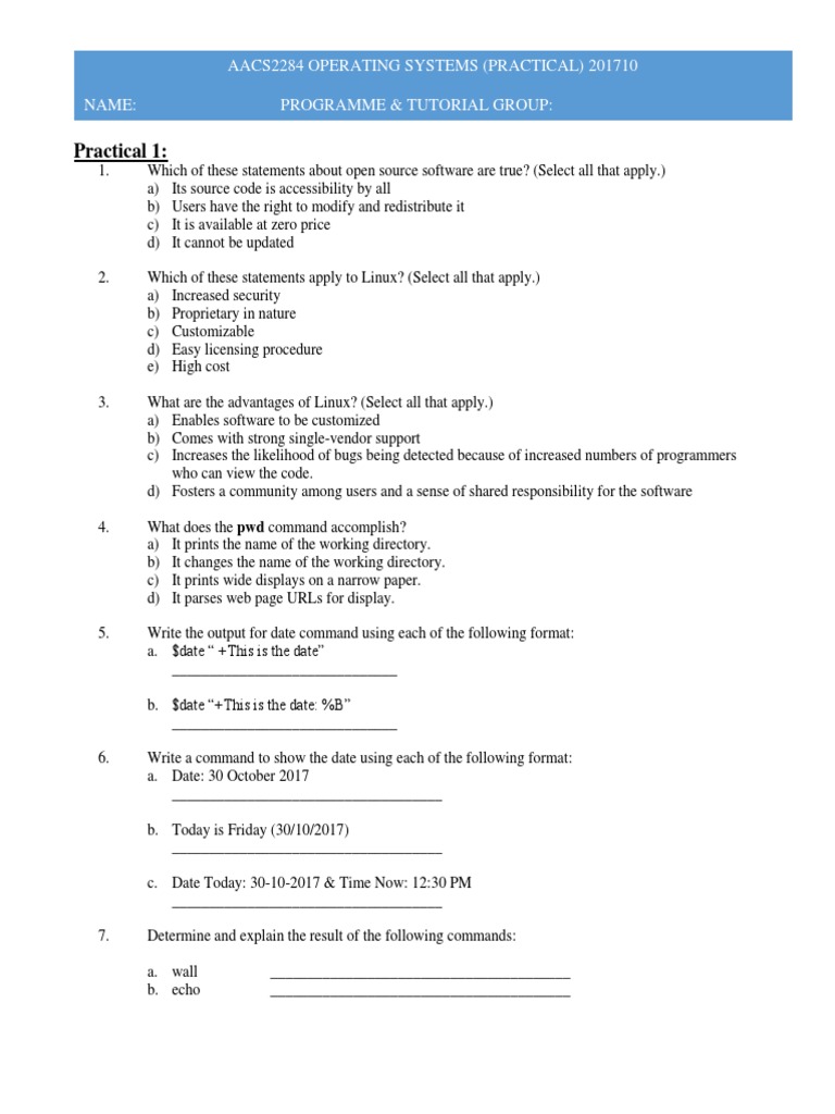 Practical 1:: Aacs2284 Operating Systems (Practical) 201710 Name ...