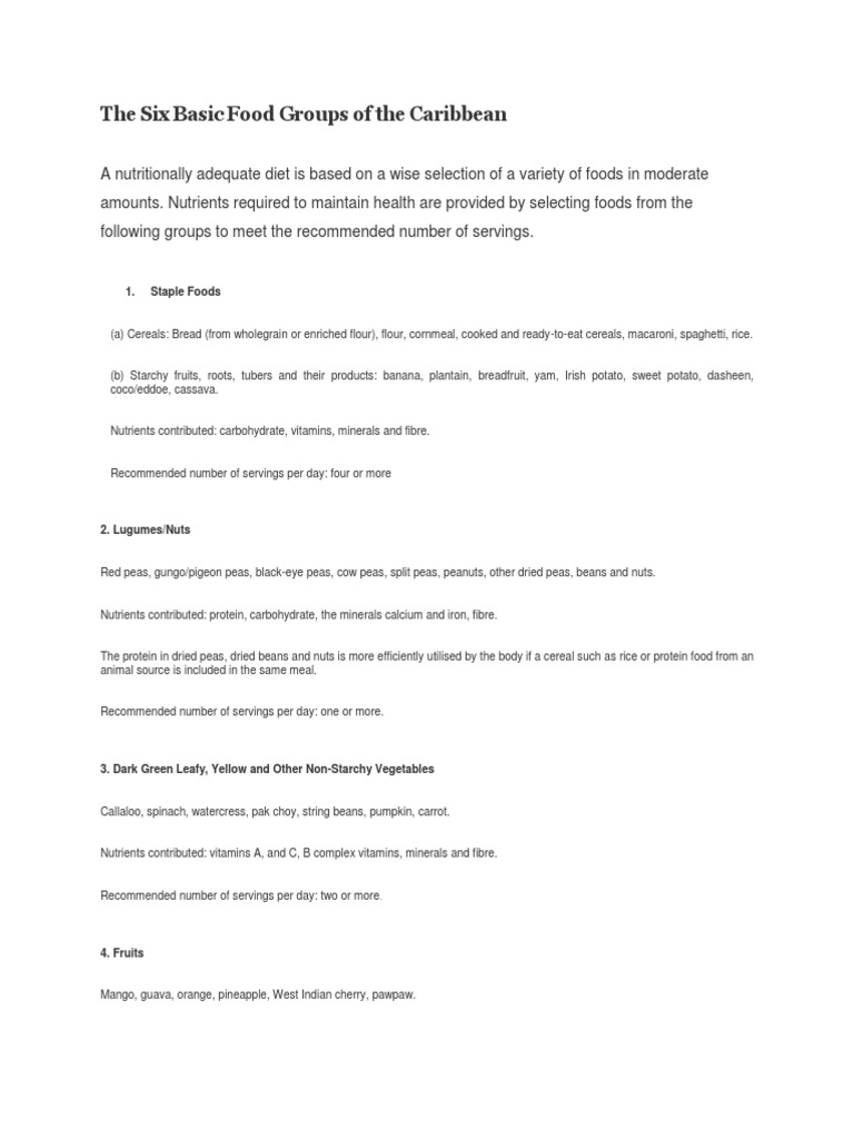 The Six Basic Food Groups of The Caribbean | PDF | Meat | Food And Drink