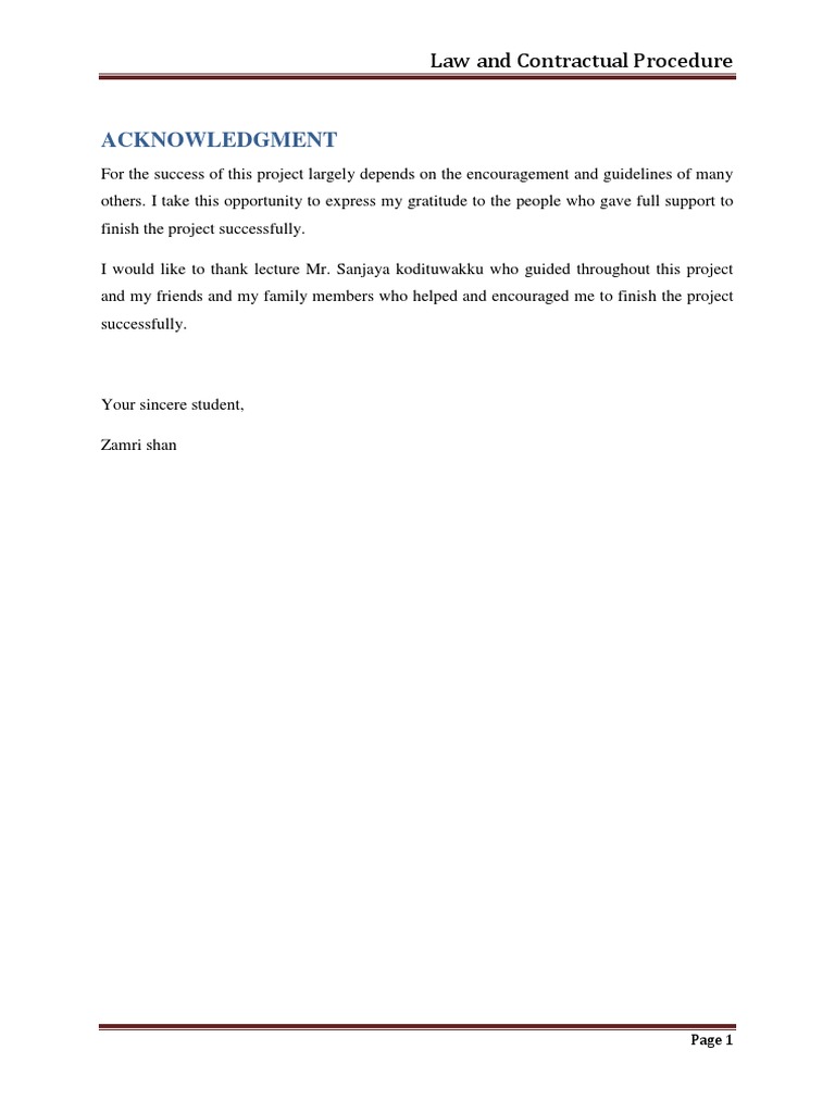 Acknowledgment: Law and Contractual Procedure | PDF | Alternative ...