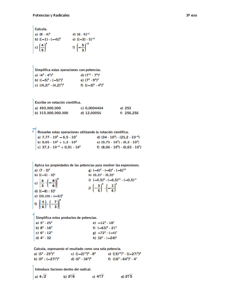 Potencias y Radicales 3º ESO | PDF | Ciencia y matemáticas