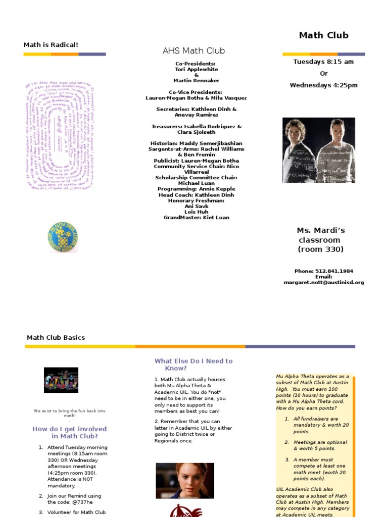 math club brochure 2017-2018 | Mathematics | Sports | Free 30-day Trial ...