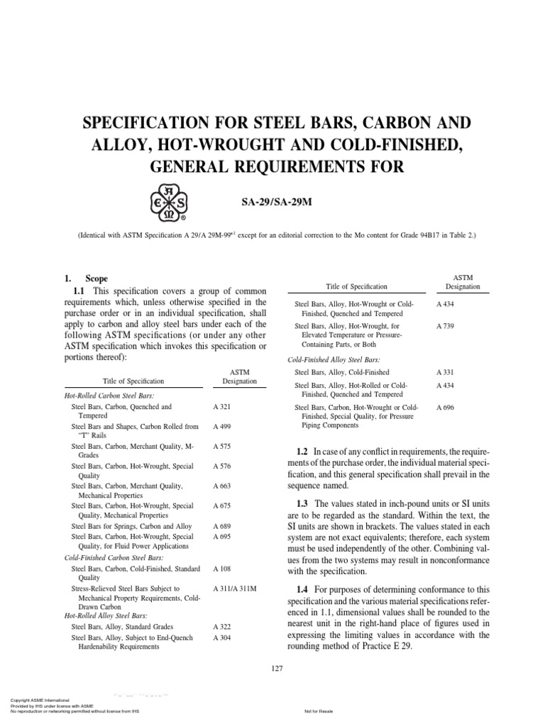 Specification For Steel Bars, Carbon and Alloy, Hot-Wrought and Cold ...