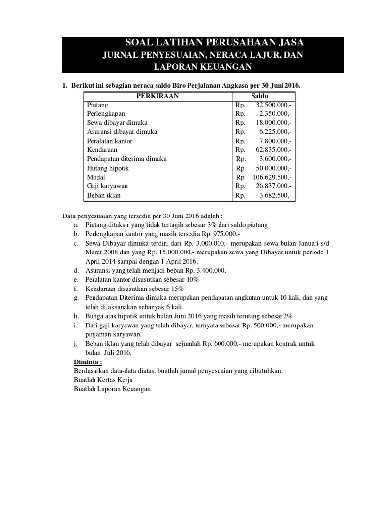 Latihan Perusahaan Jasa (AJP) | PDF | Pengelolaan Keuangan & Uang