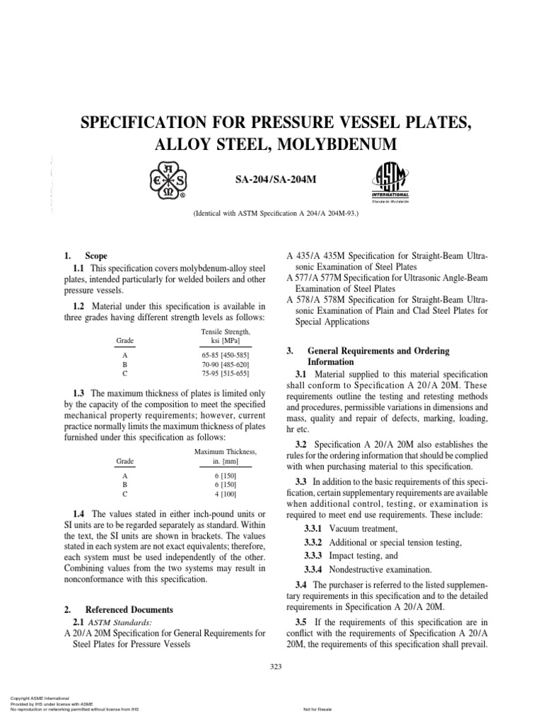 Specification For Pressure Vessel Plates, Alloy Steel, Molybdenum ...