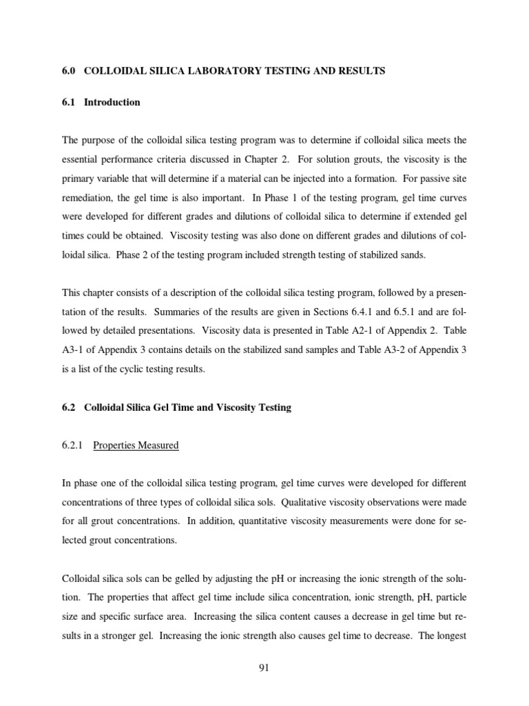 6.0 Colloidal Silica Laboratory Testing and Results | PDF | Ph ...