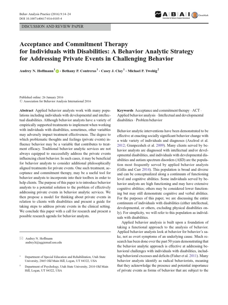 ACT for Challenging Behavior in Disabilities | PDF | Behaviorism ...