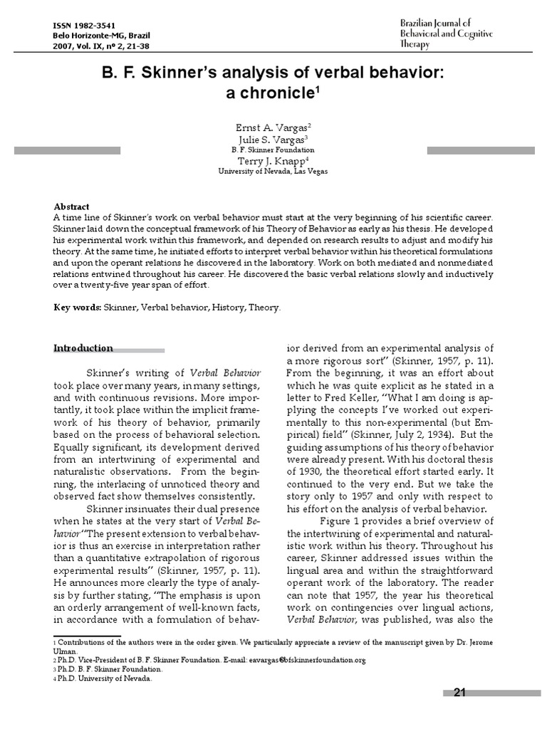 B. F. Skinner's Analysis of Verbal Behavior A Chronicle PDF | PDF | Mind | Variable (Mathematics)