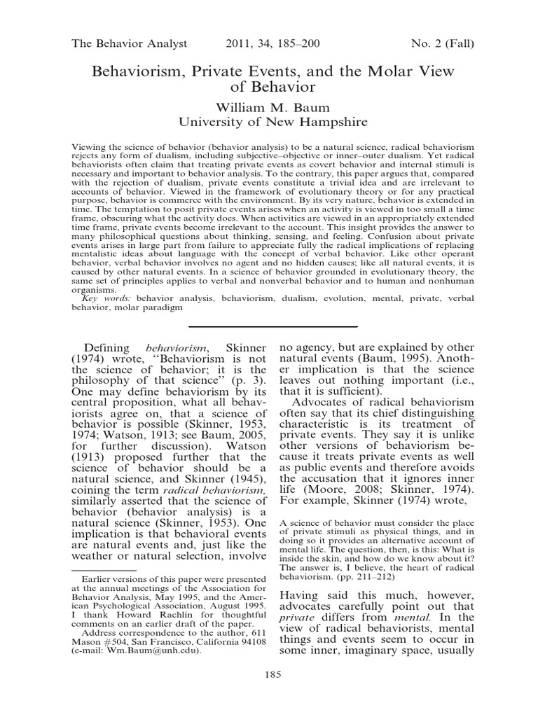 Behaviorism, Private Events, and The Molar View of Behavior | PDF ...