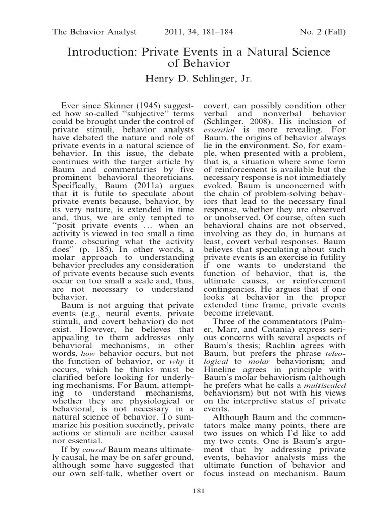The Role of Private Events in Behavior Analysis: Examining the Debate ...
