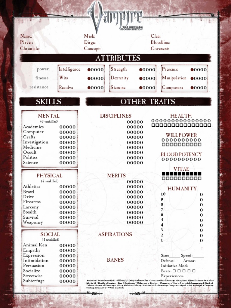 Vampire The Requiem 2nd Edition Interactive Character Sheet by MR ...