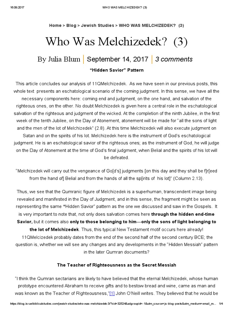 Who Was Melchizedek 3 | PDF | Last Judgment | Messiah
