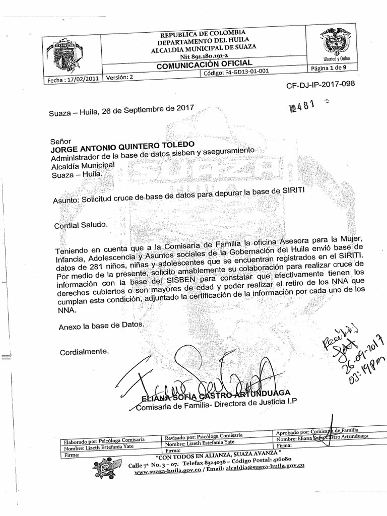 Oficio Base Siriti Suaza | PDF