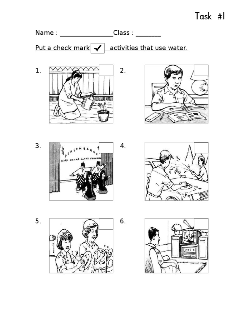 Name: - Class: - Put A Check Mark To Activities That Use Water | PDF