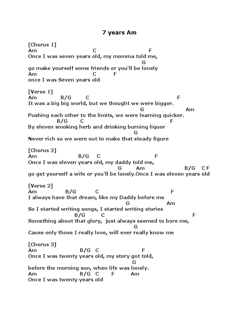 7 Years | PDF | Song Structure | Songs