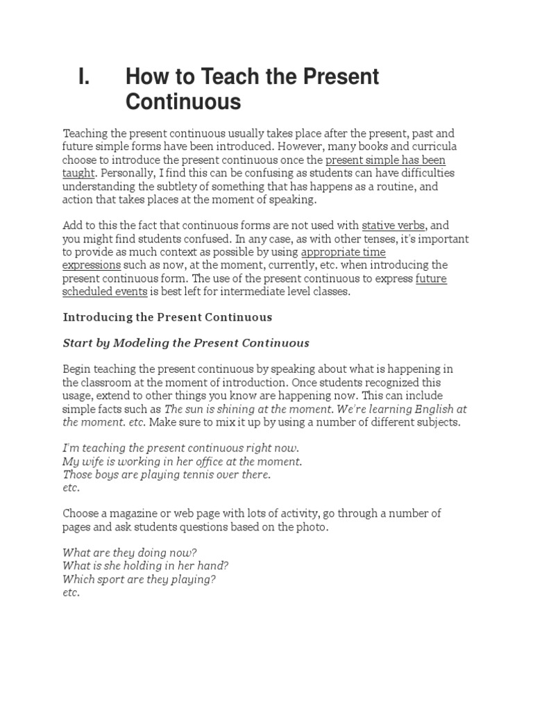 How To Teach The Present Continuous | PDF | Grammatical Tense | Verb