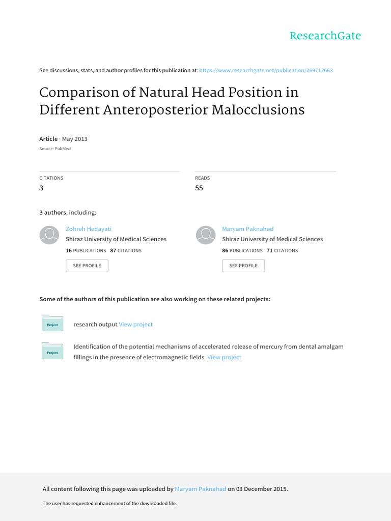 Comparison of Natural Head Position in Different Anteroposterior ...