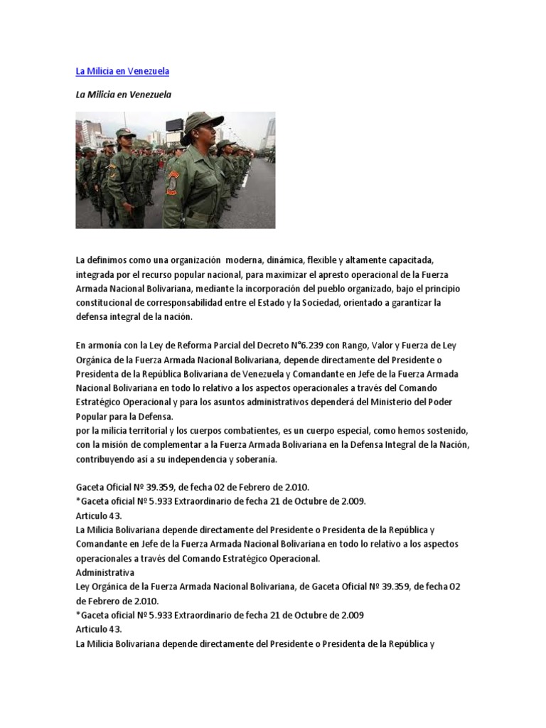 La Milicia en Venezuela | PDF | Venezuela | Militar