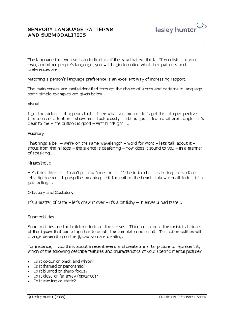 NLP Submodalities | Clinical Psychology | Psychology & Cognitive Science