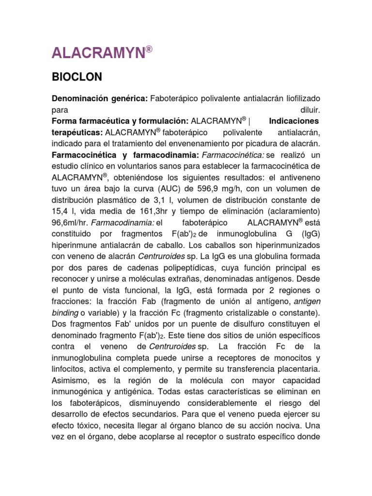ALACRAMYN Ficha Tecnica | PDF | Anticuerpo | Receptor (Bioquímica)
