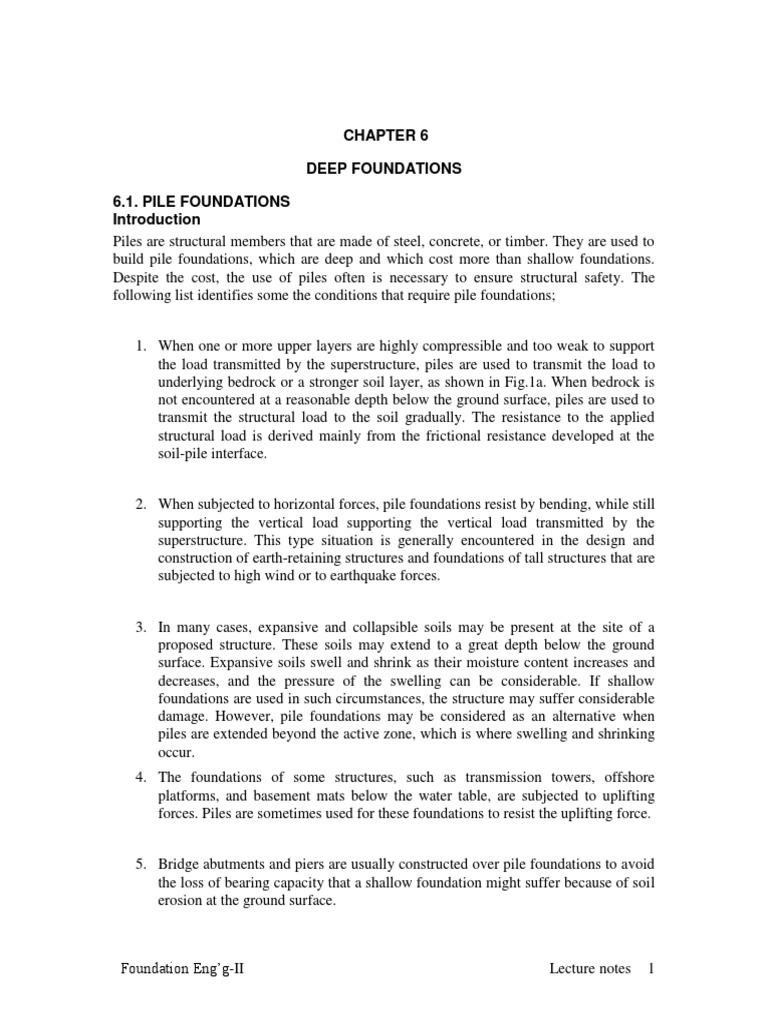 Chapter 6 Pile Foundation | PDF | Deep Foundation | Friction