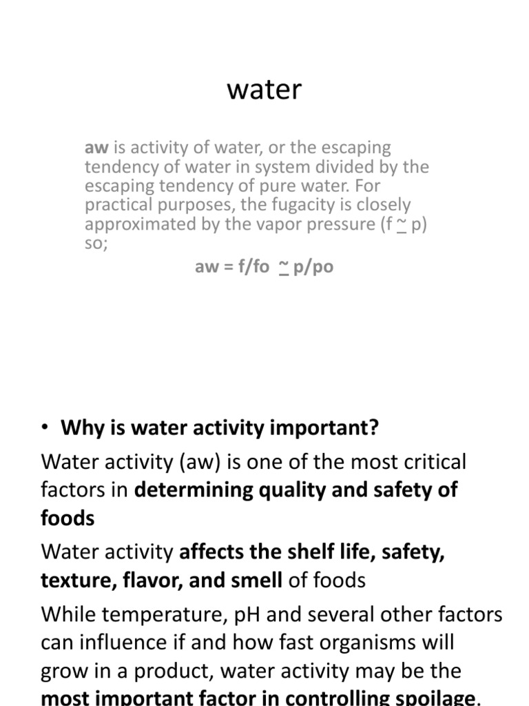 Water: Aw Is Activity of Water, or The Escaping | PDF | Redox | Adsorption