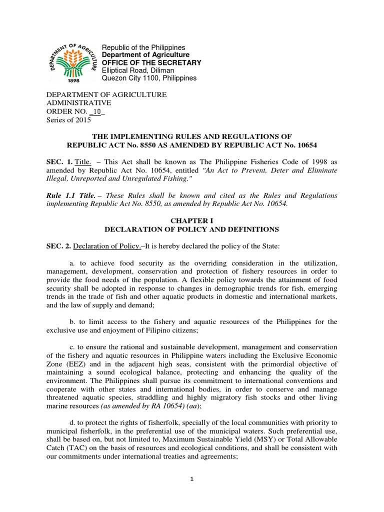 Implementing Rules and Regulations of the Philippine Fisheries Code of ...
