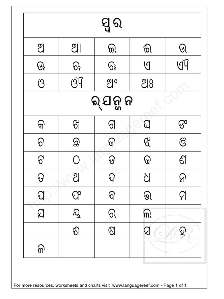 Oriya Alphabet Chart | PDF