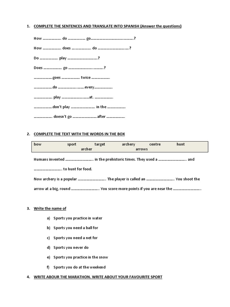 Complete The Sentences and Translate Into Spanish (Answer The Questions ...