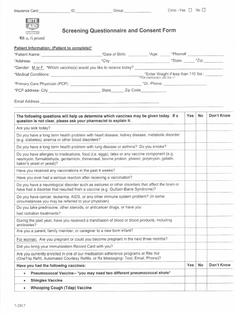 Flu RiteAid Questionnaire and Cosent | PDF