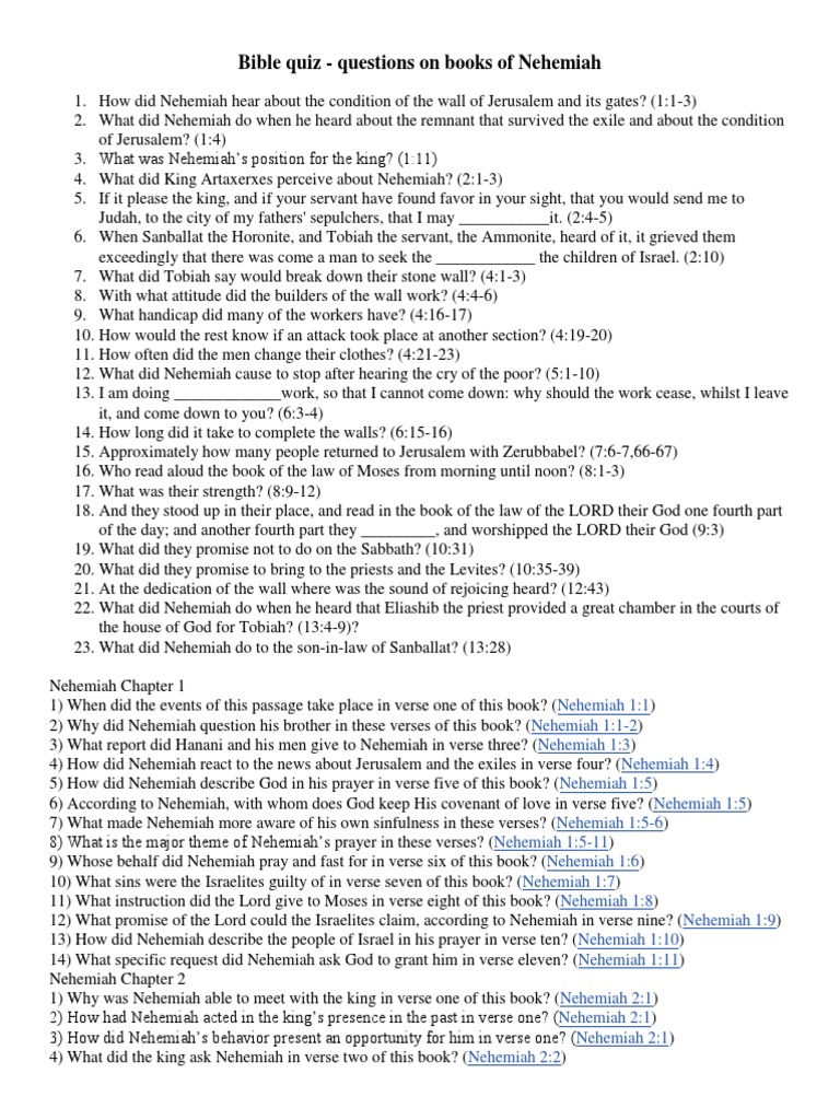 Bible Quiz - Nehemiah | PDF | Jewish Texts | Hebrew Words And Phrases