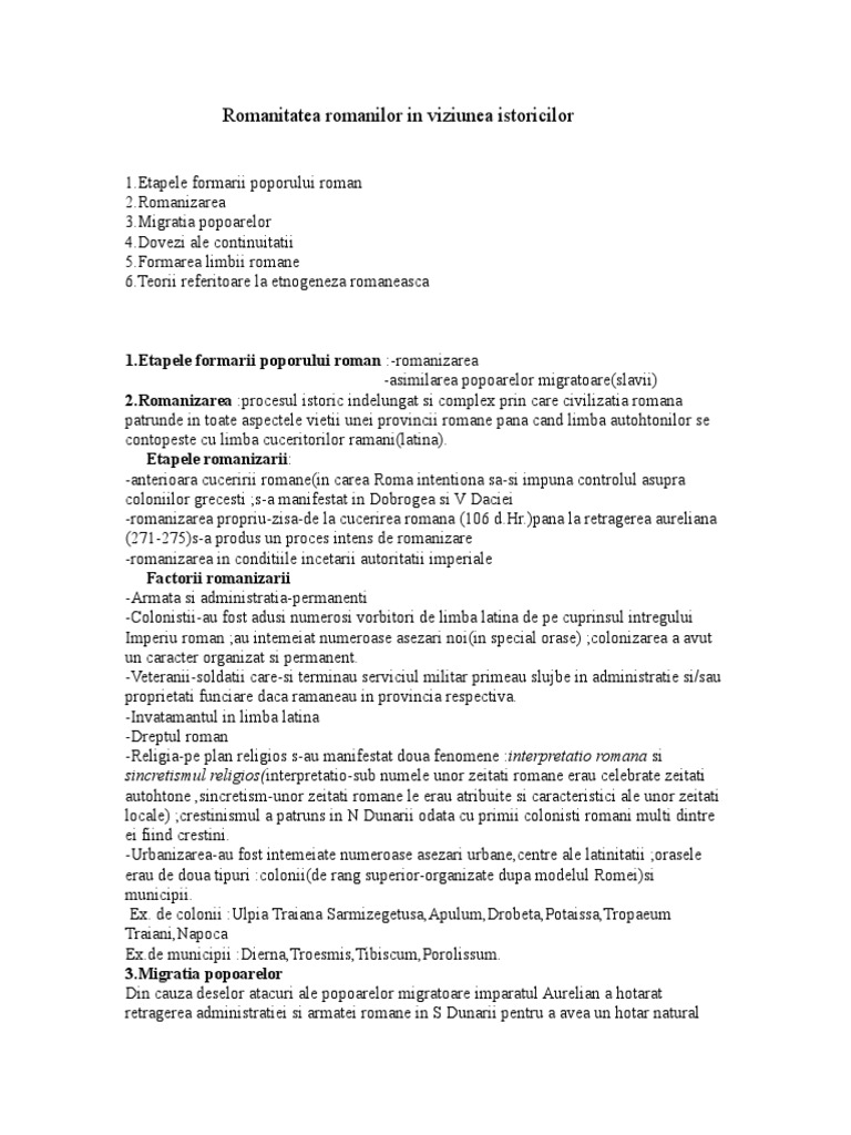 Romanitatea Romanilor in Viziunea Istoricilor | PDF